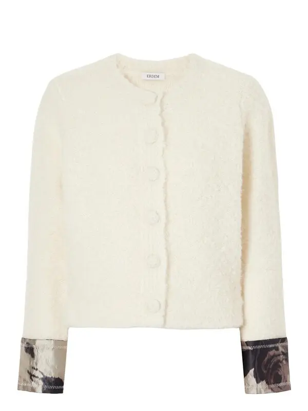 Erdem Satin-trimmed Wool And Alpaca-blend Cardigan - Neutrals