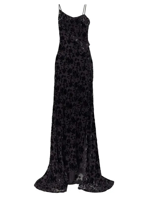 ANN DEMEULEMEESTER Asymmetric Velvet-devoré Tulle Maxi Dress - Black