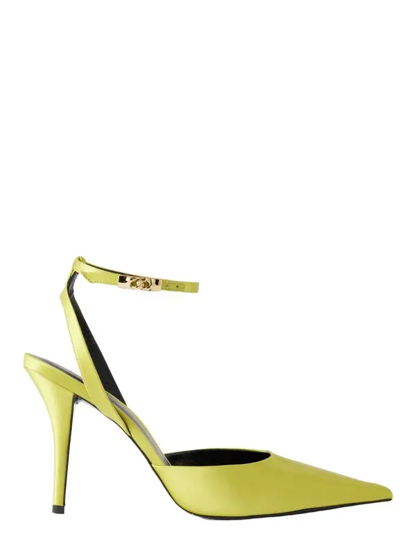 Balmain Embellished Satin Pumps With Ankle Strap - Chartreuse