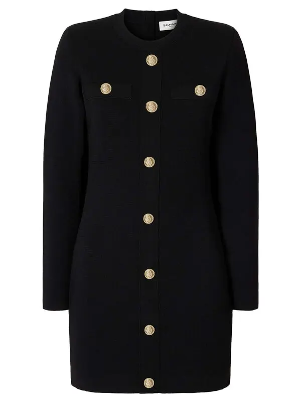 Balmain Knitted Button-detailed Mini Dress - Black
