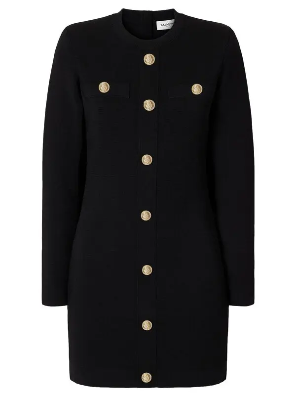 Balmain Knitted Button-detailed Mini Dress - Black