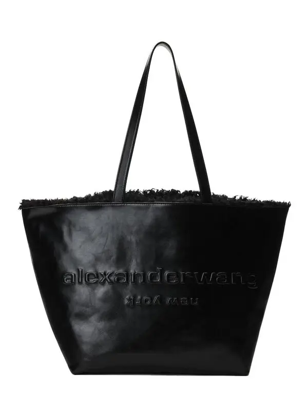 Alexander Wang Oversized Shearling Trimmed Leather Tote - Black