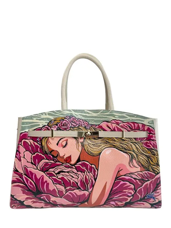 MAISON RUBAIYAT Gisèle Artbag "thumbelina" Hand-painted Leather Satchel - Black