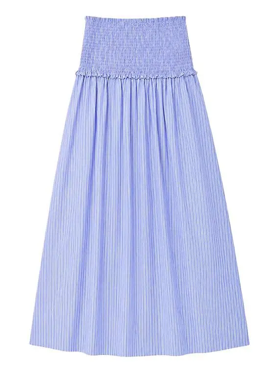 RO&ZO Striped Shirred-waist Cotton-blend Maxi Skirt - Blue