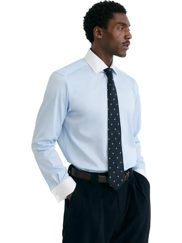 REISS Wells Cotton-stretch Contrast Double-cuff Shirt Regular-fit - Soft Blue