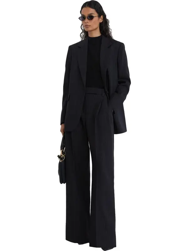 REISS Beck Wool Pinstripe Wide-leg Suit Trousers - Navy