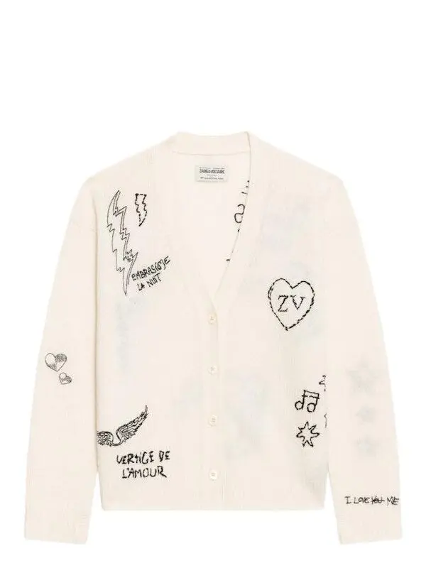 Zadig&Voltaire Mirkaz Cashmere Cardigan With Embroidered Details - Ecru