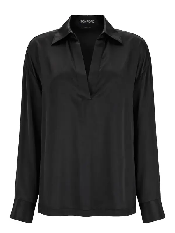 TOM FORD Stretch Silk Satin Polo Shirt - Black