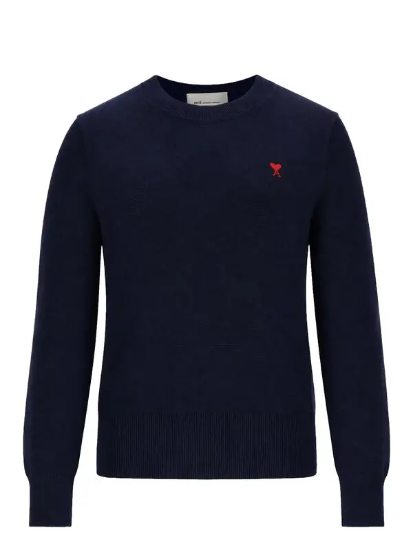 AMI Paris Crewneck Knit With Logo Detail - Blue