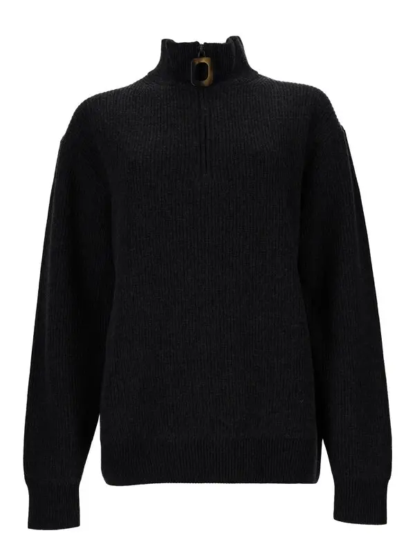 JW Anderson Ribbed Knit Quarter Zip Sweater - Black