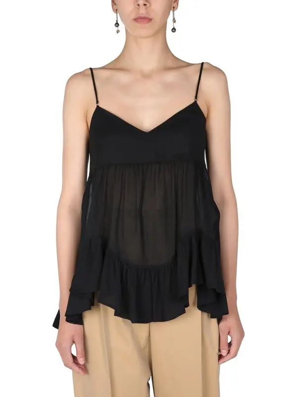 Alexander McQueen Semi-transparent V-neck Top - Black