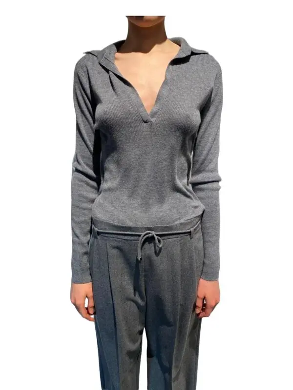 Max Mara Long-sleeved V-neck Knitwear - Gray