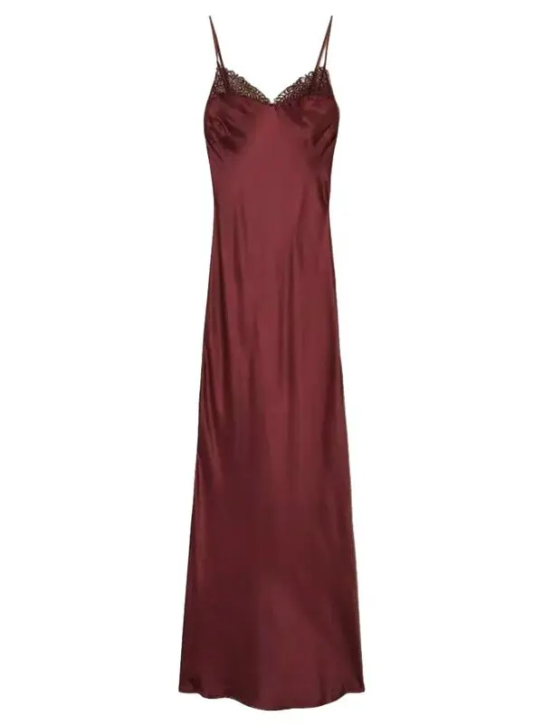 TWINSET Lace Trimmed Long Satin Dress - Red