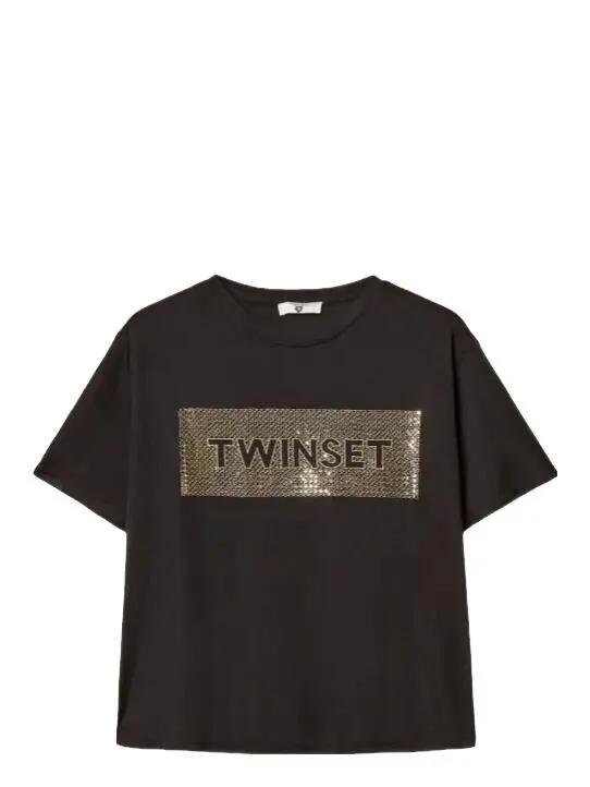 TWINSET Logo Detail Sequin T-shirt - Black