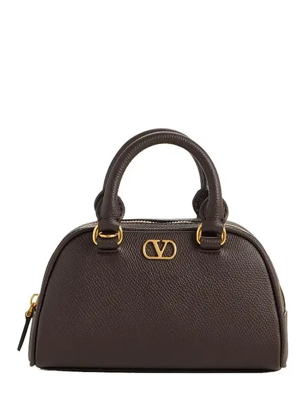 Valentino Garavani Vlogo Signature Leather Bowling Bag - Brown