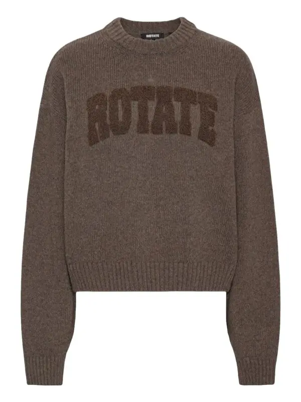 ROTATE BY BIRGER CHRISTENSEN Cropped Knit Sweater With Collegiate Styling - Brown