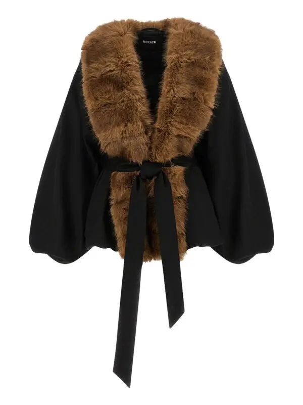 ROTATE BY BIRGER CHRISTENSEN Belted Faux Fur Trimmed Jacket - Black