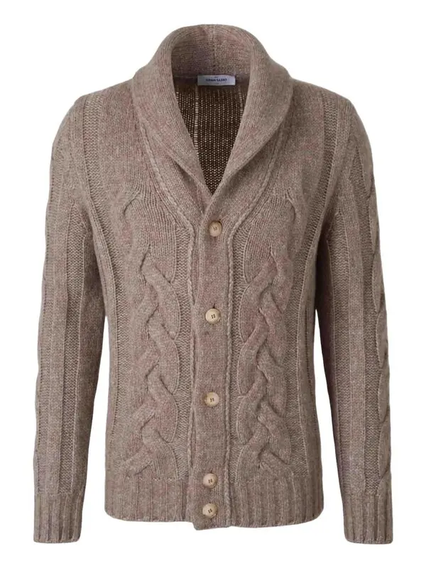 GRAN SASSO Cable Knit Shawl Collar Cardigan - Brown