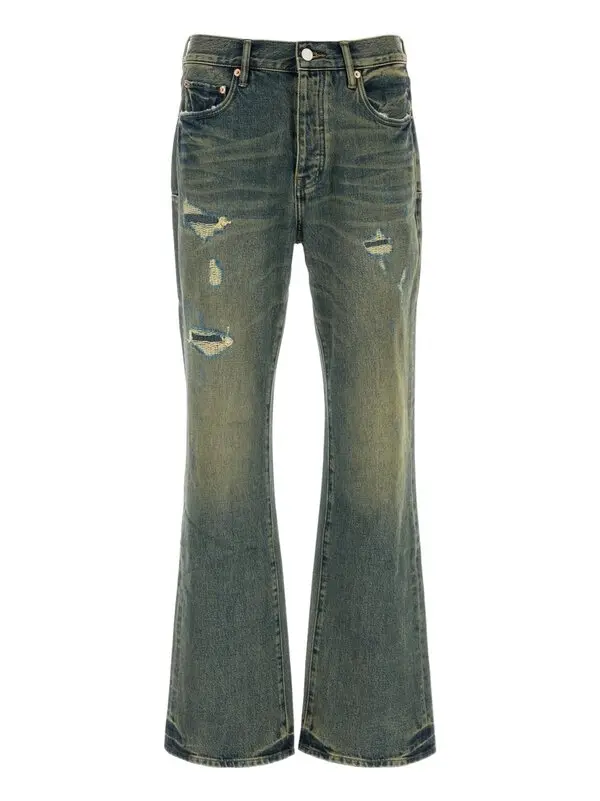 PURPLE BRAND Distressed Paisley-patch Bootcut Jeans - Mid-indigo