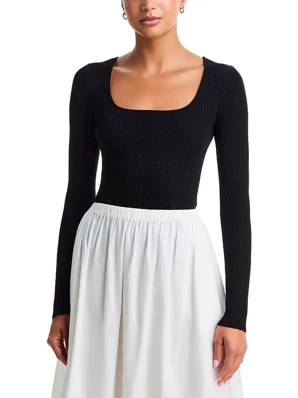 Aqua Rib Knit Long Sleeve Bodysuit - Black