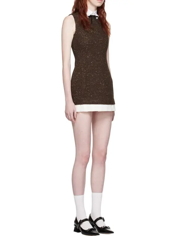 SHUSHU/TONG Round Neck Satin Knot Applique Dress - Brown
