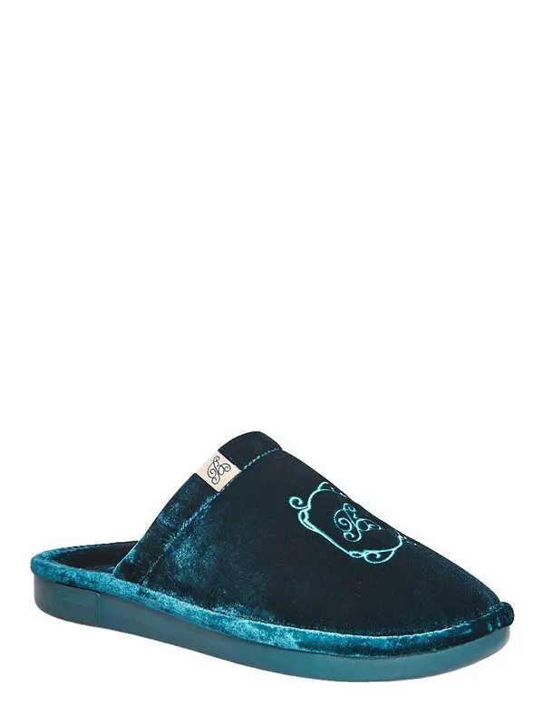 BRUNCH Embroidered Velvet Slippers - Teal