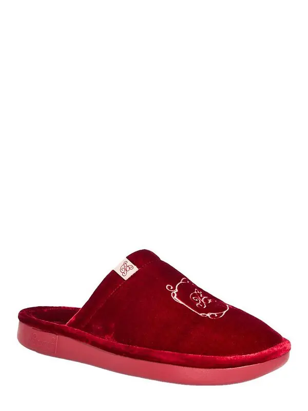 BRUNCH Embroidered Velvet Slippers - Wine