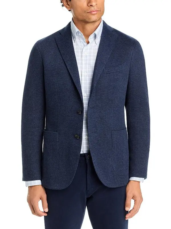 Boglioli Cotton Blend Micro Houndstooth Jersey Blazer - Navy