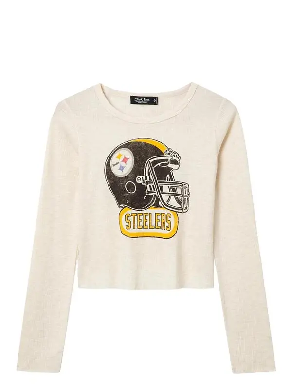 Junk Food Clothing Junk Food Pittsburgh Steelers Helmet Crop Thermal - Birch