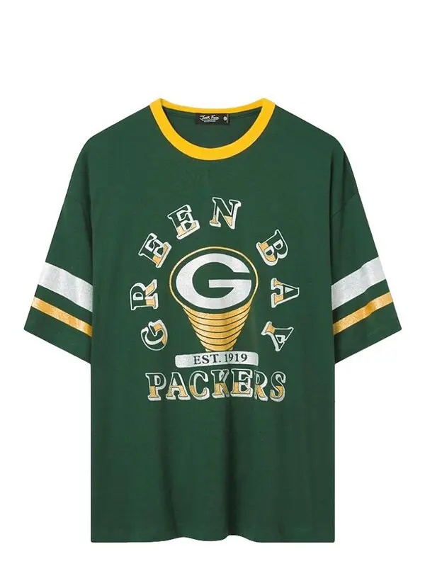 Junk Food Clothing Green Bay Packers Glitter Boxy Ringer T-shirt - Hunter