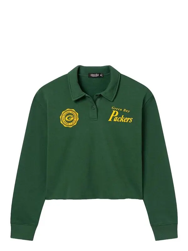 Junk Food Clothing Green Bay Packers Polo Crop Fleece - Hunter