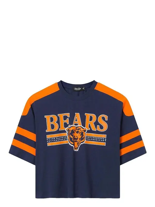 Junk Food Clothing Chicago Bears Bling Striped Cropped T-shirt - True Navy