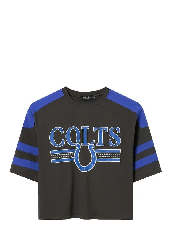 Junk Food Clothing Indianapolis Colts Striped Bling Crop Tee - True Black