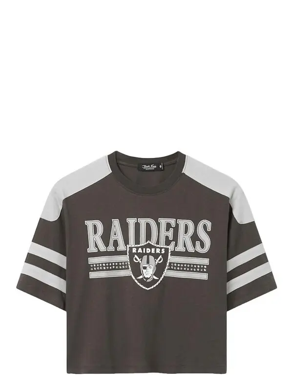 Junk Food Clothing Las Vegas Raiders Striped Embellished Crop Tee - True Black