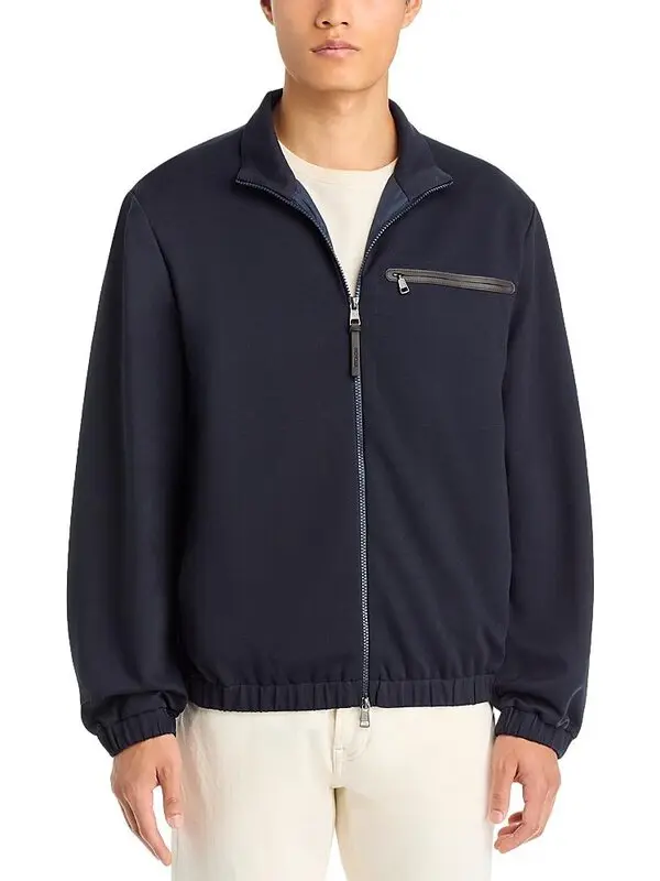 Moncler Cotton Blend Zip Cardigan Jacket - Navy