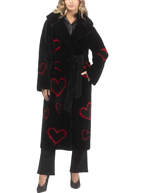Gorski Reversible Shearling Coat With Heart Intarsia - Black/red
