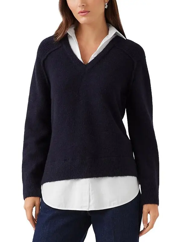 Karen Kane Layered Look Relaxed Sweater - Navy
