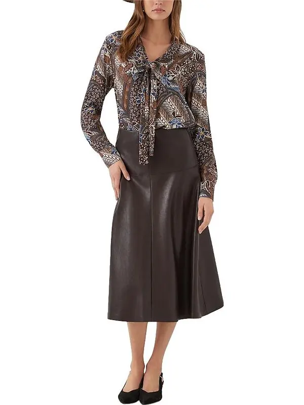 Karen Kane Faux Leather Midi Skirt - Chocolate