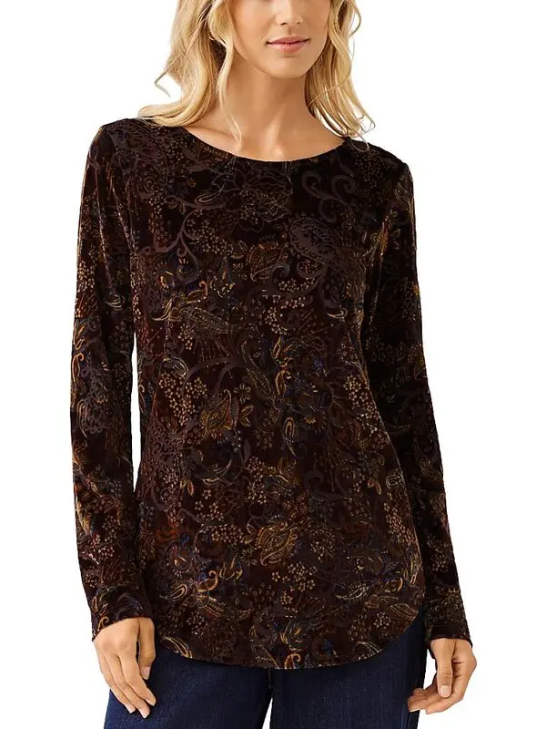 Karen Kane Velvet Burnout Long Sleeve Top - Chocolate
