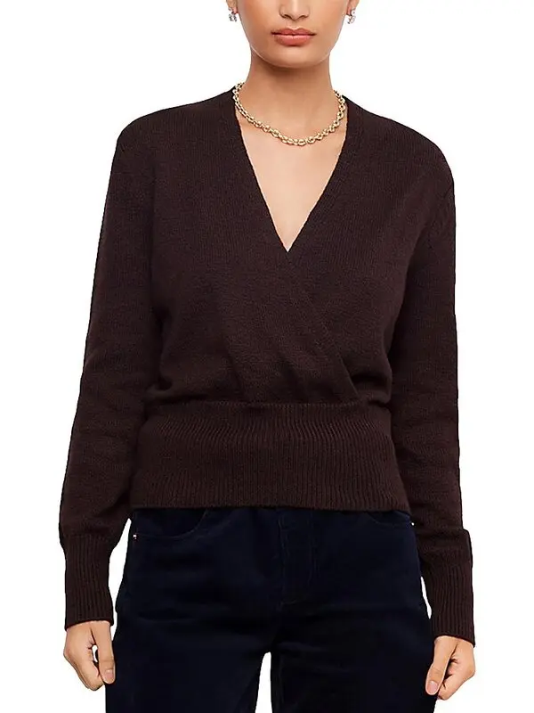 Karen Kane Bishop Sleeve Faux Wrap Sweater - Chocolate