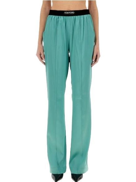TOM FORD Straight Leg Satin Pants With Elastic Waist - Blue