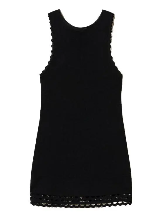 TWINSET Openwork Knit Tank Top With Scallop Rims - Black