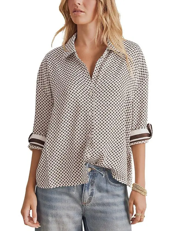 Splendid Clara Printed Button Down Shirt - Shell/java
