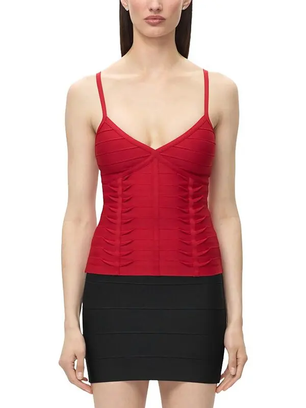 Herve Leger The Laura V Neck Bandage Top - Rouge