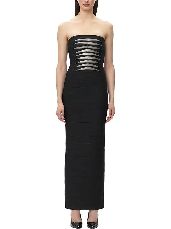 Herve Leger Metallic Keyla Strapless Gown - Black/silver