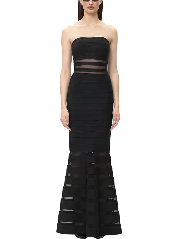 Herve Leger The Kate Sheer Inset Bandage Gown - Black