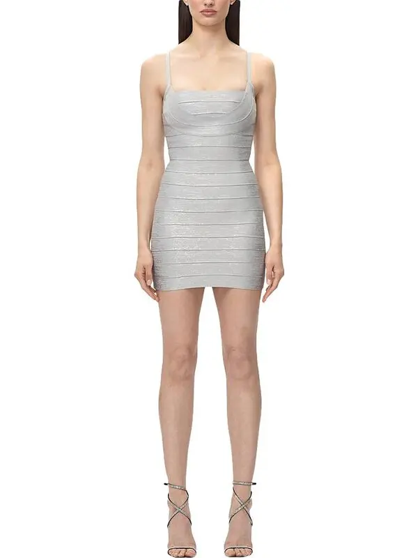 Herve Leger Metallic Strappy Mini Dress - Silver Foil