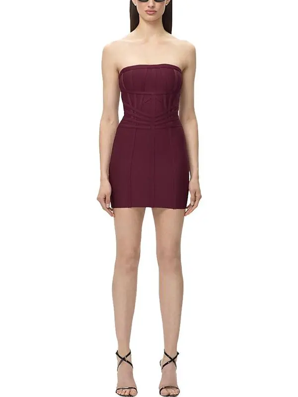 Herve Leger Janette Strapless Mini Dress - Deep Red