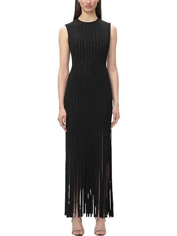 Herve Leger The Alyssa Fringe Hem Gown - Black