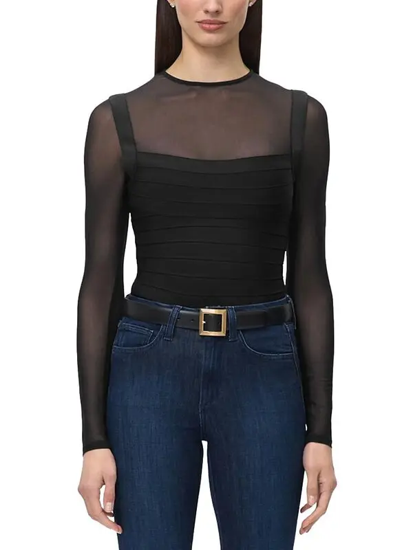Herve Leger Sabrina Illusion Mesh Top - Black